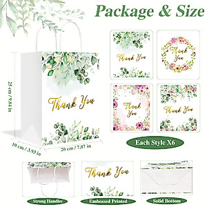 OurWarm 24 Pack Thank You Gift Bags Medium Size with Gold Foil, Floral Design White Paper Bags with Handles Bulk, Thank You Bags for Wedding Bridal Party Baby Shower Birthday Gift Bags, 8 X 4 X 10 IN