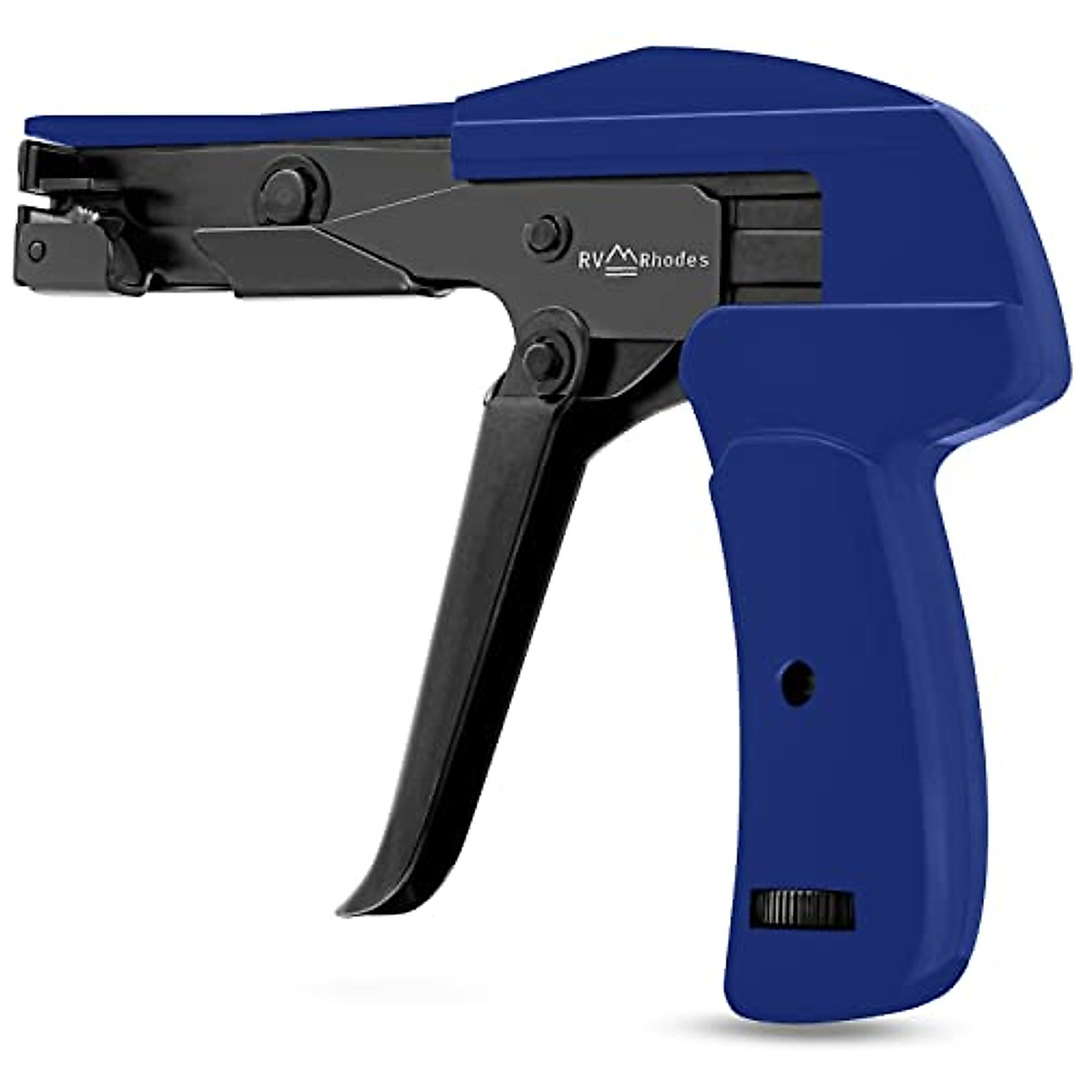 RVR Zip Tie Install Tool - Powerful Tension with Built-In Flush Cutter, All Metal, Adjustable, Comfort Grip, Spring Loaded Lightweight Cable Tie Gun, 6" for Nylon Ties up to 1/4”- Blue