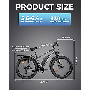Mukkpet Suburban Electric Bike for Adults 500W Electric Mountain Bikes 26'' * 4.0 All Terrain Tire Electric Bicycle 48V 13AH BMS Removable Lithium Battery Shimano 7-Speed Electric Bike