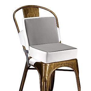 OTTOLIVES Toddler Booster Seat for Dining Table Thick Increasing Waterproof PU Washable Cushion with 2 Adjustable Straps Safety Buckle (Grey)