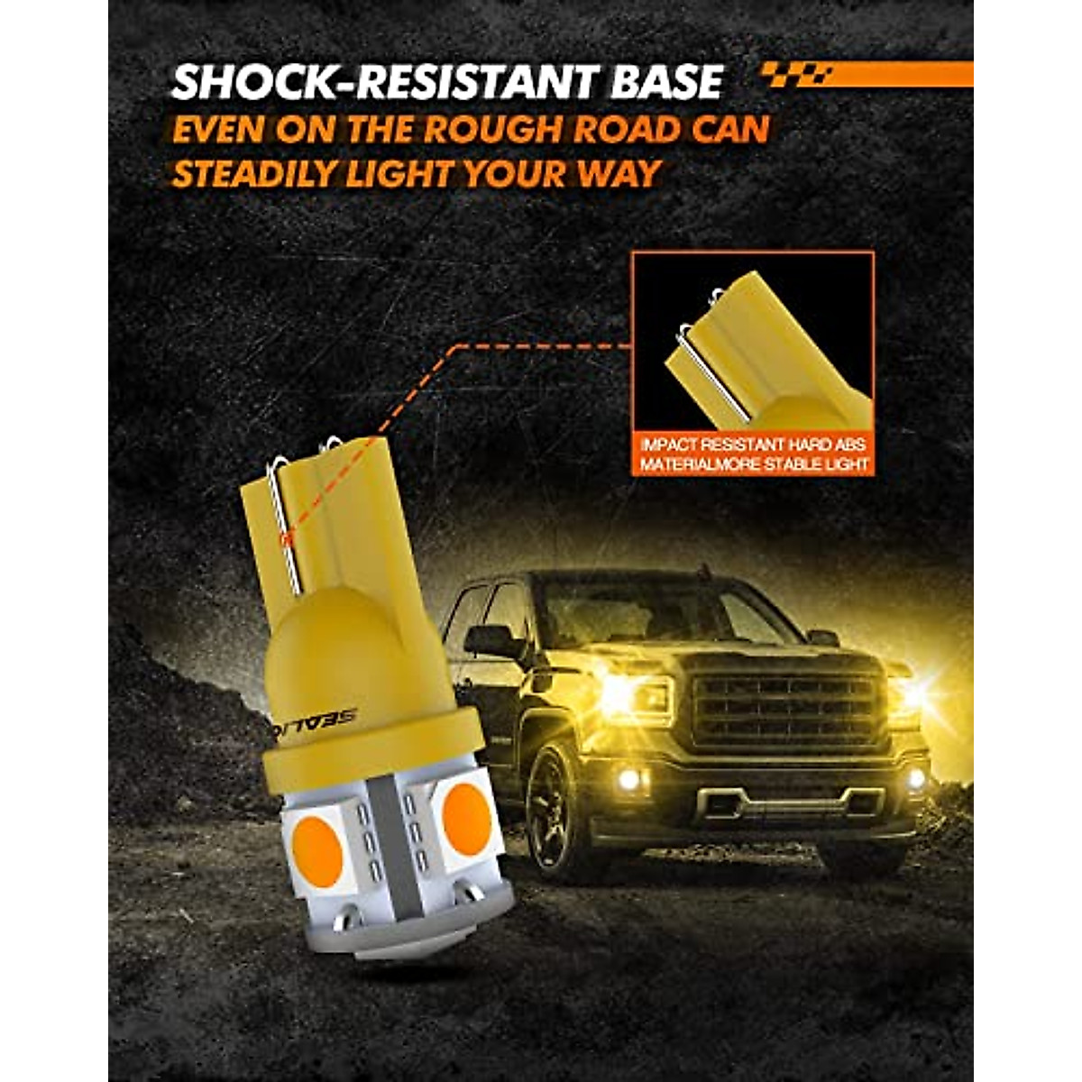 SEALIGHT 194 LED Bulb, 168 T10 LED Bulb Amber 2700k Yellow 2825 for Turn Signal Side Marker Dome Lights, 12V Cab Running Parking Tail Lights, (Pack of 10)