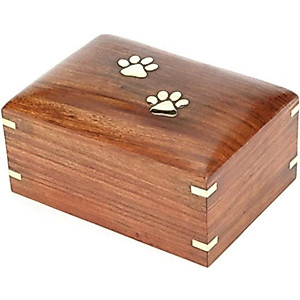 PERSONALIZED Engraved URN BOX | Handcrafted Rosewood Pet Urn for Dog Ashes | Urn Box for Pet Ashes | Brass Paw Urn Box for your loved ones (Urn Box)
