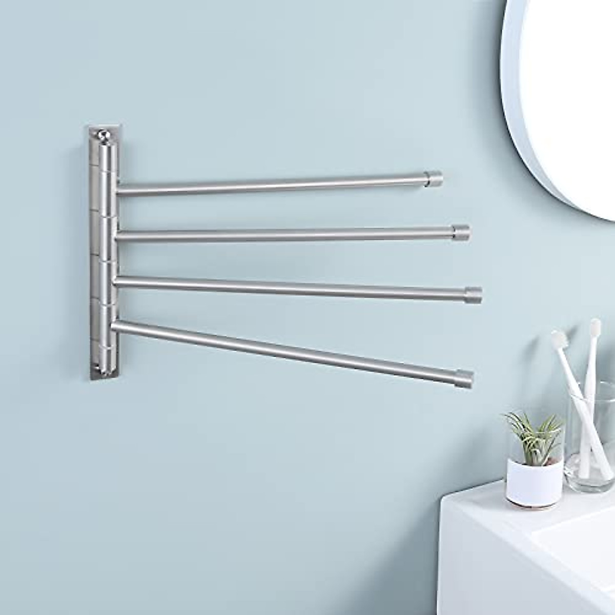 KES Swivel Towel Rack, Bathroom Swivel Towel Bar Swing Out Towel Holder 4-Arm Multiple Towel Rack 13.8 Inch Space Saving SUS 304 Stainless Steel Wall Mount Brushed Finish, A2102S4-2
