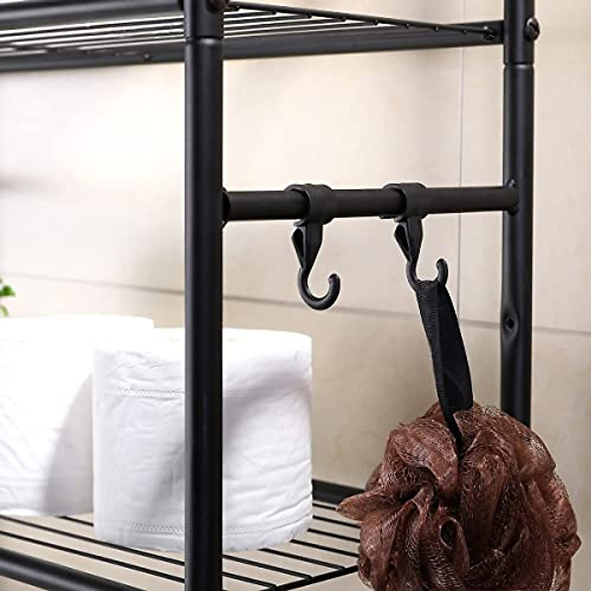 L&H UNICO 3-Shelf Wire Freestanding Shelving Unit Over The Toilet Storage Organizer Rack Bathroom Space Saver, Includes 4-Hooks, Black