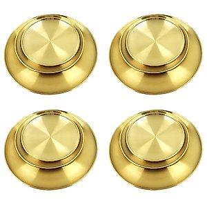 12 Pack Stainless Steel Plates, Reusable Brushed Metal Dinner Plates, Durable Metal Dinner Dishes for Picnic BBQ Steak(gold)