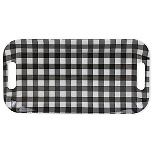 Boston International Melamine Serving Tray with Handles, 15 x 8-Inches, Black & White Check