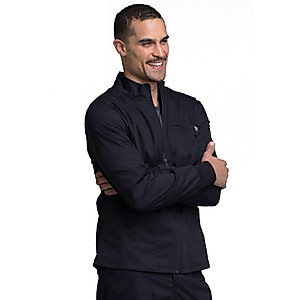 Cherokee Men warm up Scrub Jacket with Zip Front WW320, XL, Black