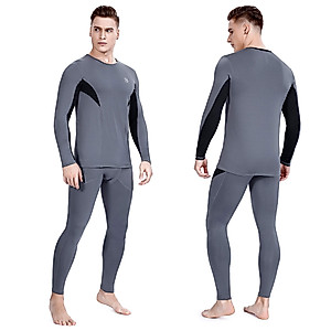 DIKAMEN Men's Thermal Underwear Fleece Lined Performance Fleece Tactical Sports Shapewear Thermal Set (Grey, Large)