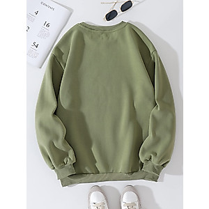 Floerns Women's Casual Long Sleeve Crewneck Pullovers Tops Solid Sweatshirt Army Green L
