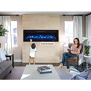 Naomi Home Kimball Electric Fireplace, Recessed & Wall Mounted Electric Fireplace, Remote Control with Timer, 9 Adjustable Color, WiFi Black/60 inches