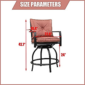 LOKATSE HOME Outdoor Swivel Bistro Chairs Patio Metal Furniture Height Bar Stool with Cushion, Set of 4, Red