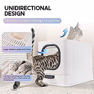 Foldable Cat Litter Box with Lid, Fully Enclosed Anti-Splashing Cat Kitty Litter Pan with Handle, Large Cat Potty Front Entry Top Exit, Drawer Type Cat Toilet Easy Clean with Fashion Cat Litter Scoop