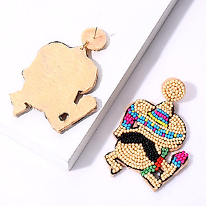 Mexican Earrings for Women, Beaded Fiesta Earrings Cinco de Mayo Earrings, Handmade Piñata Chili Sombrero Dangle Earrings Mexico Fiesta Party Supplies Jewelry Gifts (Style A)