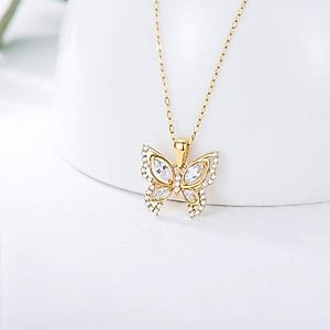 Ayafee 10K 14K 18K Gold Butterfly Necklace for Women, Real Gold Butterfly Pendant Necklace Jewelry Gift for Birthday, Mother's Day