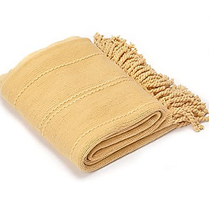 BATTILO HOME Yellow Throw Blanket for Couch, Knit Gold Throw Blankets Decorative Yellow Throws with Tassels for Bed Sofa Home Decor, 50"x60"