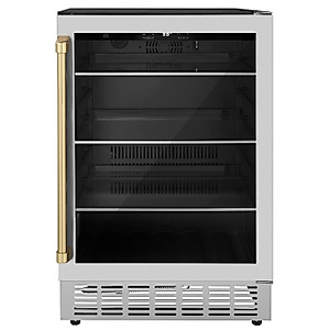 ZLINE 24" Autograph Edition 154 Can Beverage Cooler Fridge with Adjustable Shelves in Stainless Steel with Champagne Bronze Accents (RBVZ-US-24-CB)