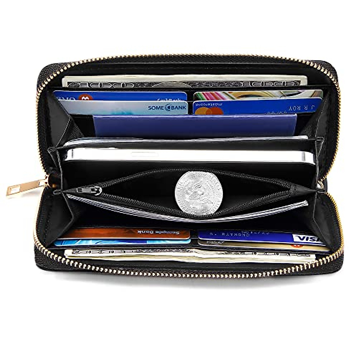 VOCUS Womens Wristlet Wallet Zip Around Clutch Wallet Large RFID Blocking PU Leather Bifold with Phone Holder for Travel