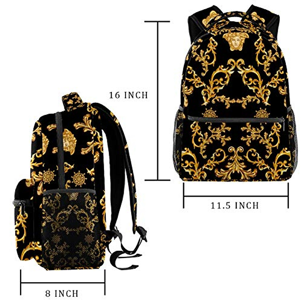Lightweight Backpack Student Vintage Golden Baroque Print Pattern School Book Bags Casual Daypack