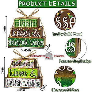 Reversible Easter Decorations/St. Patrick's Day Decor Wooden Sign, Double-Sided Easter Decor St. Patrick's Day Easter Table Decor, Easter Gifts Farmhouse Easter Decorations for the Home Mantle Shelf