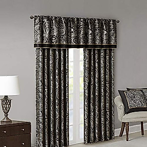 Black Curtains For Living Room , Traditional Back Tab Curtains For Bedroom , Aubrey Jacquard Rod Pocket Window Curtains , 50x84", 2-Panel Pack