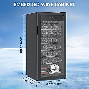 Takywep 32 Bottles Compressor Wine Cooler Refrigerator - 41℉-64℉ Freestanding Wine Cellar, Compact Design, Single Glass Door, Digital LED Touch Control, For Red, White, Champagne or Sparkling Wine