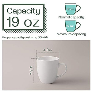 DOWAN 18 Ounce Coffee Mugs, Large White Coffee Mugs Set of 6, Porcelain Mugs with Large Handle for Coffee, Tea, Birthday, DIY Paint, Dishwasher & Microwave Safe, Men Women Mom Dad