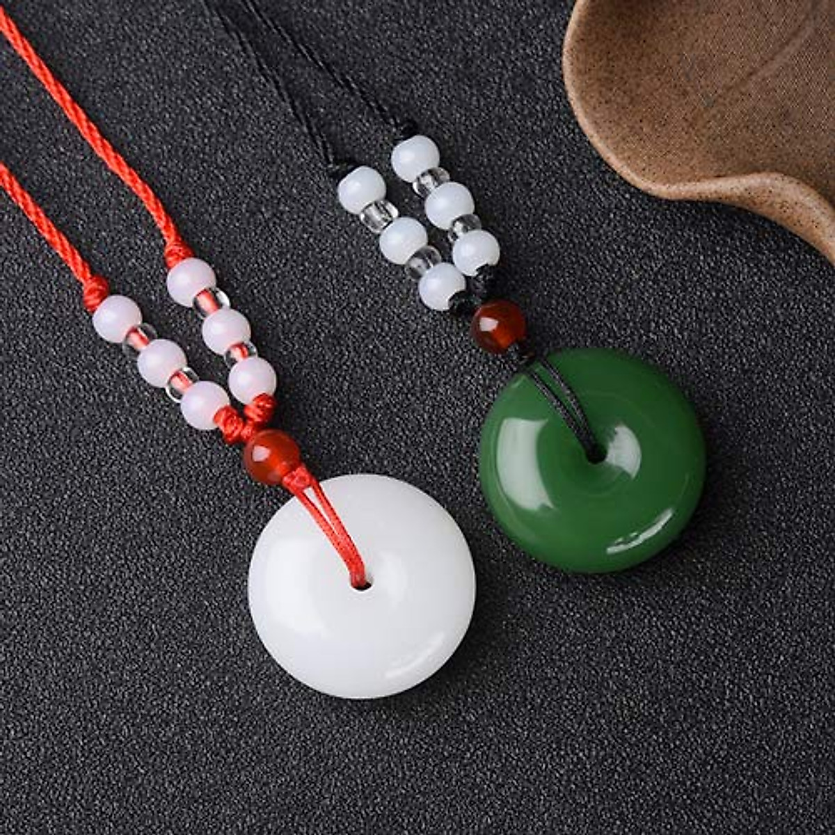 Fuqimanman2020 2pcs 25mm Circle Donut Healing Crystals Necklace Lucky Coin Pendant Necklace Chinese Style Adjustable Rope