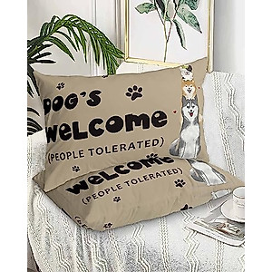 Edwiinsa Dog's Welcome Pillow Covers Standard Size Set of 2 20x26 Bed Pillow, Black Paws Farmhouse Beige Plush Soft Comfort for Hair/Skin Cooling Pillowcases with Envelop Closure