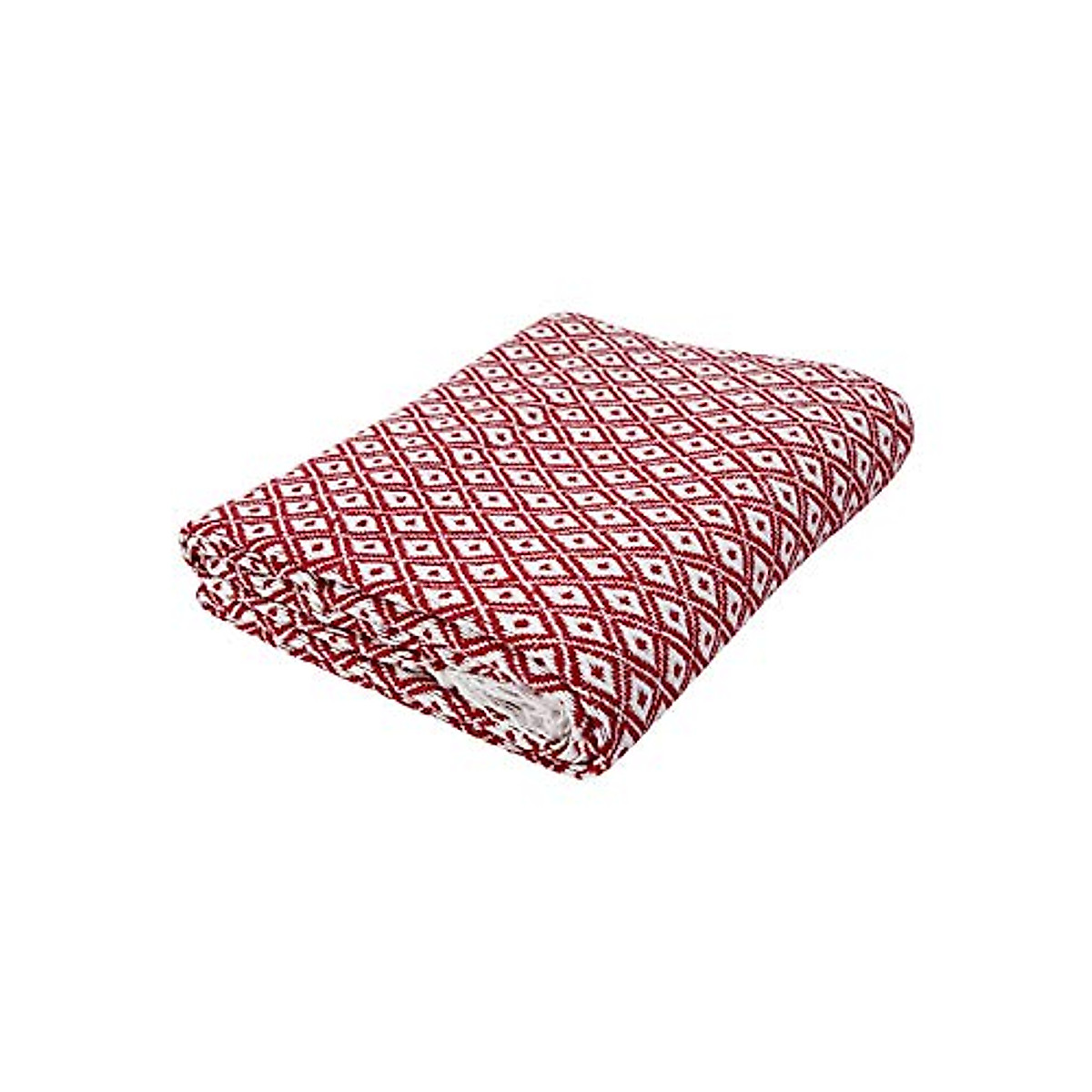 Throw Blanket With Fringes in Mini Diamond Design 50x60 Inch -Red White, Cotton Throw For Sofa, Chair, Bed, & Everyday Use, Well crafted for durability, Farmhouse Throw,All Season Throw Blanket