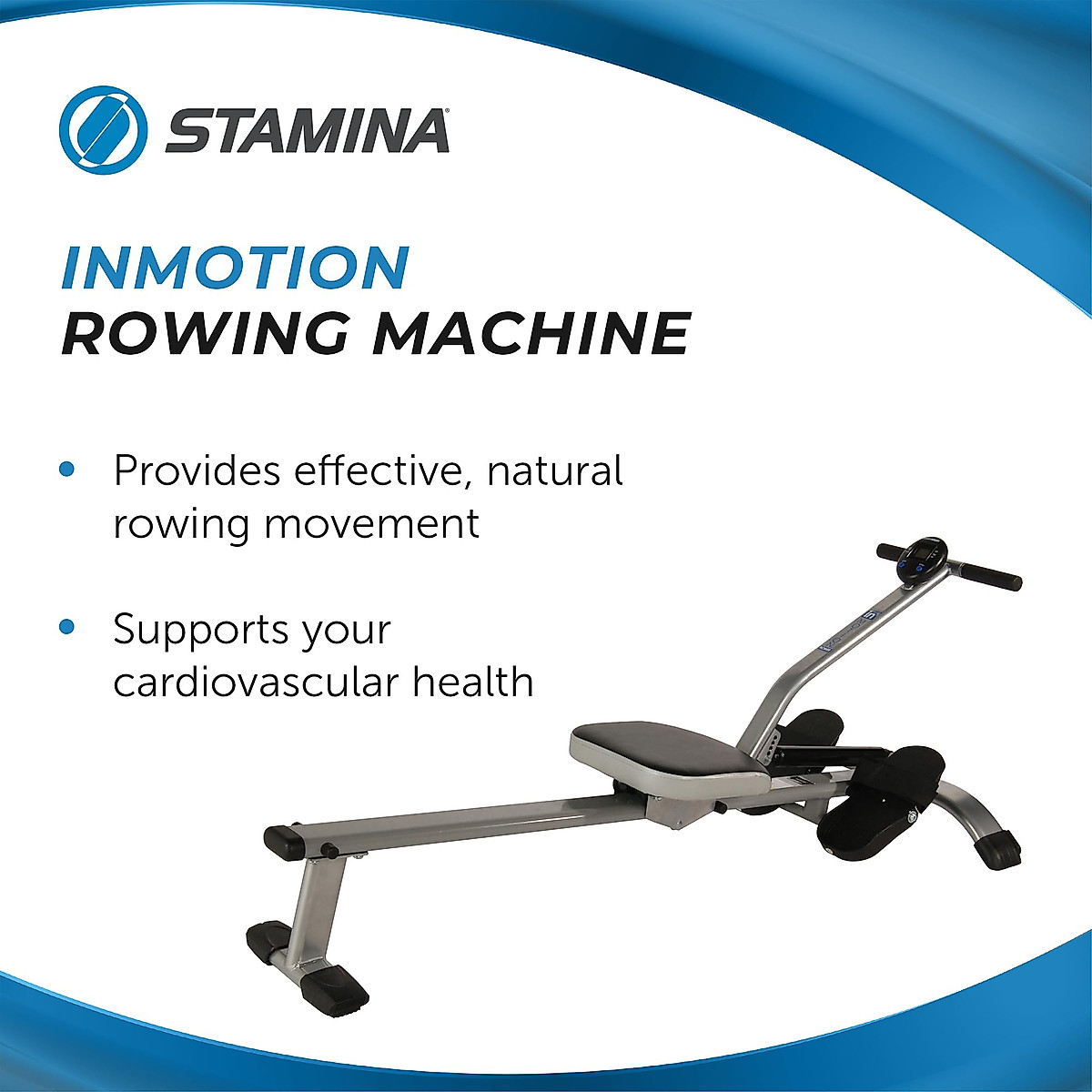 Stamina Inmotion Hydraulic Rower Machine with Smart Workout App - Rowing Machine with Adjustable Resistance for Home Gym Fitness - Up to 250 lbs Weight Capacity