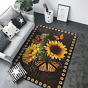 Beautiful Sunflower and Butterfly Area Rug for Living Dinning Room Bedroom Kitchen, Nursery Rug Floor Carpet Yoga Mat