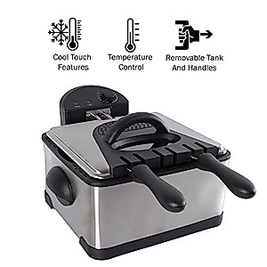 Electric Deep Fryer- 3 Fry Baskets, 1 Large and 2 Small for Dual Use- At Home Stainless Steel Hot Oil Cooker by Classic Cuisine (4 Liter)