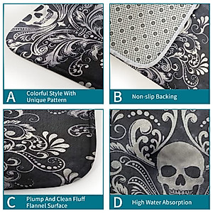 Sugar Skull Kitchen Mats 2 Pcs Anti Fatigue Halloween Skull Kitchen Floor Mats Washable Water Absorbent Gothic Skeleton Kitchen Rugs for Bathroom Laundry Sink Kitchen Standing Mat