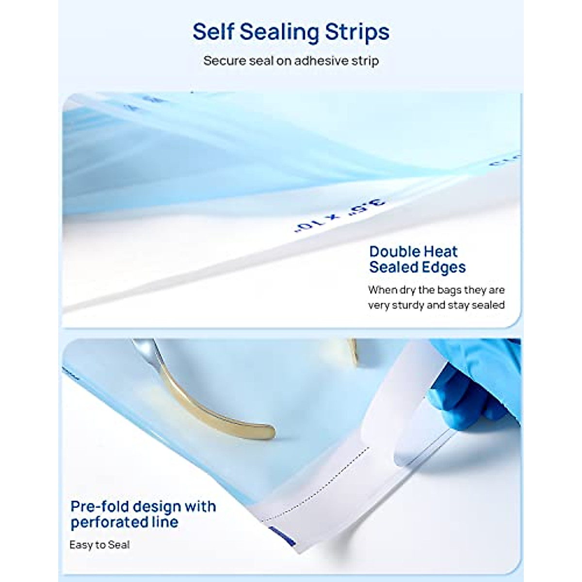 JMU Self Sealing Sterilization Pouches 3.5" x 10" (3.5x9) Autoclave Sterilizer Bags, 200/Box
