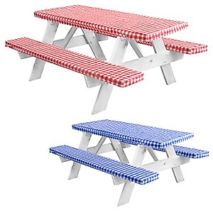 LINPRO 6ft and 8ft Fitted Picnic Table Cover and Bench Covers. These 2 Most Common Sizes Reusable Outdoor Picnic tablecloths with Elastic Will Cover Most Camping Picnic Tables and Folding Tables.