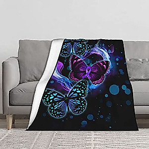 Butterfly Blanket for Girls, Purple Throw Blankets Butterfly Gifts for Women, Soft Cozy Blanket for Couch Sofa, Flannel Lightweight Travel Blanket for All Season, 50"x60"