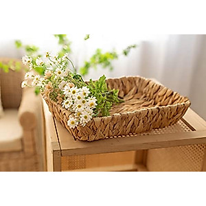 Hand-Woven Large Storage Baskets , Water Hyacinth Wicker Baskets for Organizing,Woven Baskets, Organizer, Natural Container，13.38” x 9.5” x 2.75”