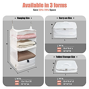 Twira Portable Hanging Travel Shelves Bags, Suitcase Organizer, Packing Cubes for Travel, Carry-On Closet Insert, Large Capacity Travel Bags Collapsible 4-Shelf Travel Closet (White)