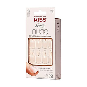 KISS Salon Acrylic French Nude Manicure Kit, Short Length Square Fake Nails, Style “Breathtaking”, Acrylic Infused Technology, Includes Pink Gel Nail Glue, Mini Nail File, Manicure Stick, & 28 Nails