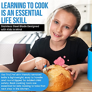 TruChef Kids Tomato Steak Knife Set for Real Cooking (Blue) - 2pcs - Skin Friendly Serrated Edge Stainless Steel Lightweight - Safe for Children & Beginners