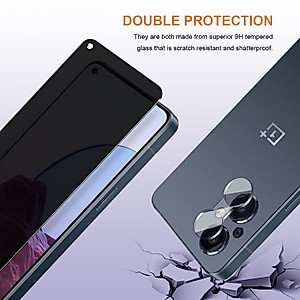 [2+2] Pack Privacy Screen Protector Design for OnePlus Nord N20 5G, 2 Pack Anti-spy Screen Protector 9H Tempered Glass and 2 Pack Camera Lens Protector, Bubble Free, Anti-Scratch, Case-Friendly (OnePlus Nord N20 6.43 inch)