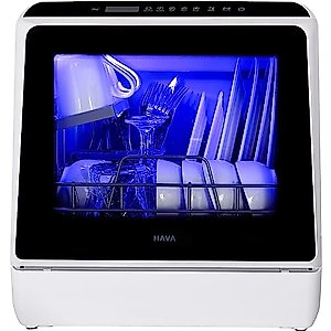 Countertop Dishwasher, HAVA Portable Dishwashers with 5 L Built-in Water Tank & Inlet Hose, 6 Programs, Baby Care, Air-Drying Function for Small Apartments, Dorms and RVs
