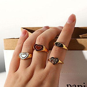 Personalized FUCK OFF Heart Band Adjustable Ring Inspirational Middle Finger Tail Ring Titanium Steel Hypoallergenic Stacking Cool Dainty Fashion for Women-8 size