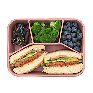 VitalityEXO Eco Friendly 4 Compartment Silicone Lunch Box for Adults and Kids Microwave Dishwasher and Freezer Safe with Separate Compartments Leakproof BPA-Free PVC-Free Bento Box (DARK PINK)
