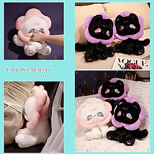 ELAINREN Crazy Flower Cat Plush Kitten Toy, Cute Kitty Stuffed Animal Floral Cat Plushie Soft Hugging Pillow Decor Furry Black Kitten Cat Dolls Gifts for Xmas,11.8''