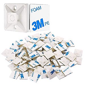 XHF 100 PCS 3/4" White Self Adhesive Cable Zip Tie Mounts Wire Cable Clips Holders Management Anchors Organizer Holders Squares(HS-101S)