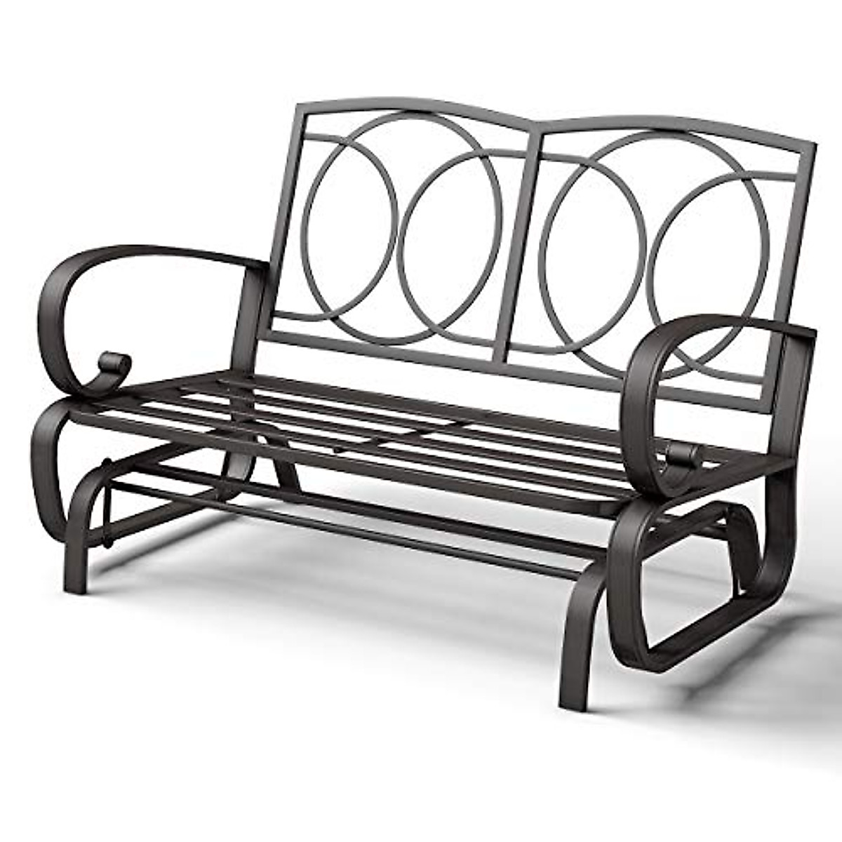 Giantex Outdoor Glider Bench, Patio 2 Person Loveseat with Removable Cushion, Thick Padded Seat, Stable Steel Frame, Outside Glider Swing Chair for Deck, Poolside, Yard, Balcony, Porch Glider(Beige)