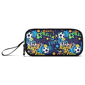 Sletend Printed Pen Case Soccer Sport Zipper Pouch Pen Bag 3 Compartment Pencil Case