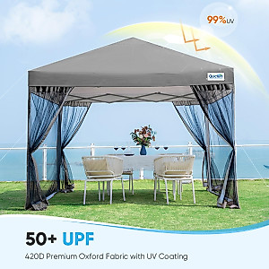Quictent 10'x10’ Pop up Screened Canopy Tent with Mosquito Netting, Portable Easy up Outdoor Screen House Shelter for Patio, Camping and Picnic, Includes Wheeled Carry Bag (Grey)