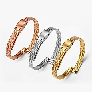 Watch Bands Women Mesh Stainless Steel Watch Straps 6MM 8MM 10MM 12MM Fashion Men Adjustable Metal Watch Bands Replacement Folding Band Smart Watch Wristbands Bracelet with Tool Gold 12mm